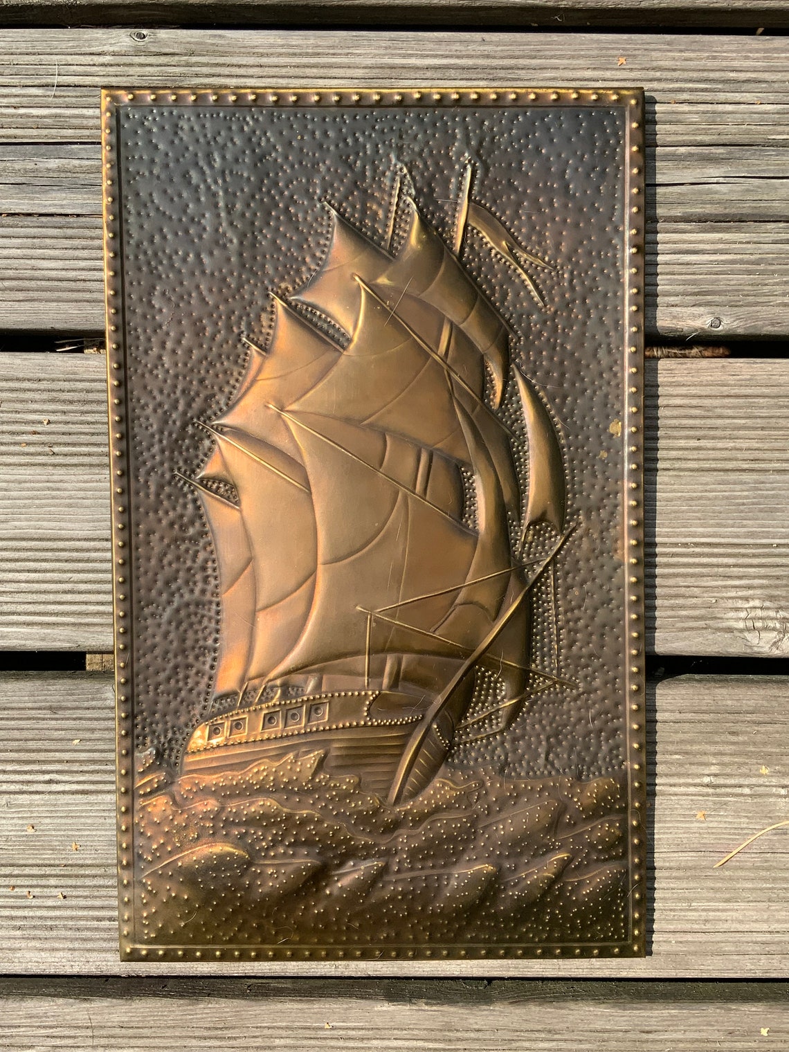 Galleon Metal Plaque Vintage, Embossed Metal Picture With Sailing Ship ...