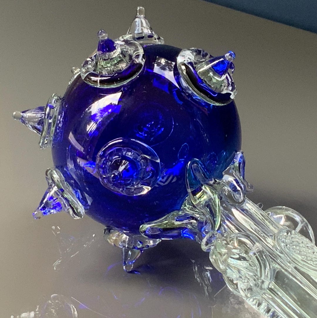 Large Art Glass Mace Sculpture: Blue & Clear Spiked Decor - Etsy
