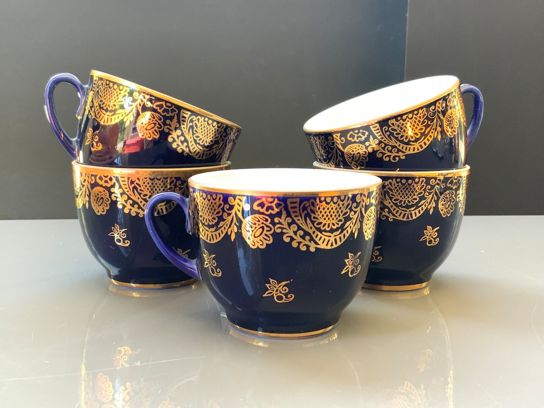 Lomonosov LFZ Imperial Porcelain Set of 5 Cobalt Blue Vintage Cups High ...