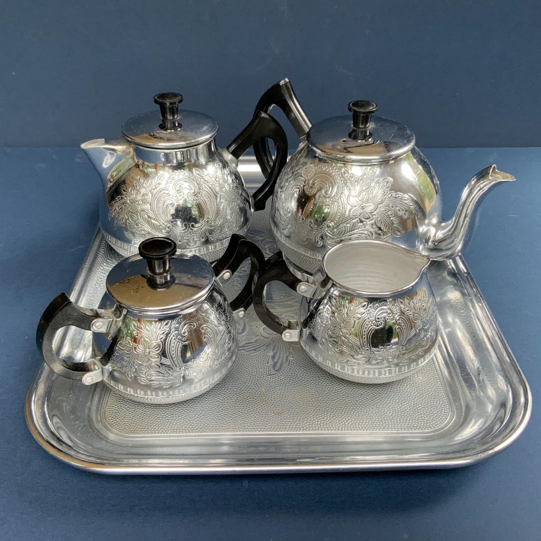 Rare Soviet Metal Tea Coffee Set With Tray, Tea Set, Teapot, Water Pot ...