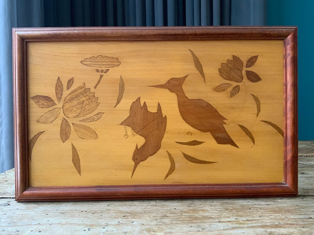 Vintage Framed Wood Inlay Art, Wood Marquetry - Etsy