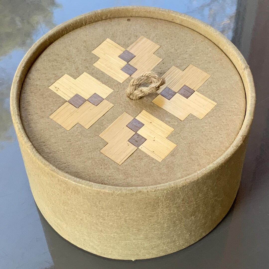 Round Leather Jewelry Box, Straw Inlay Lid, Latvian Retro Accessory ( K ...