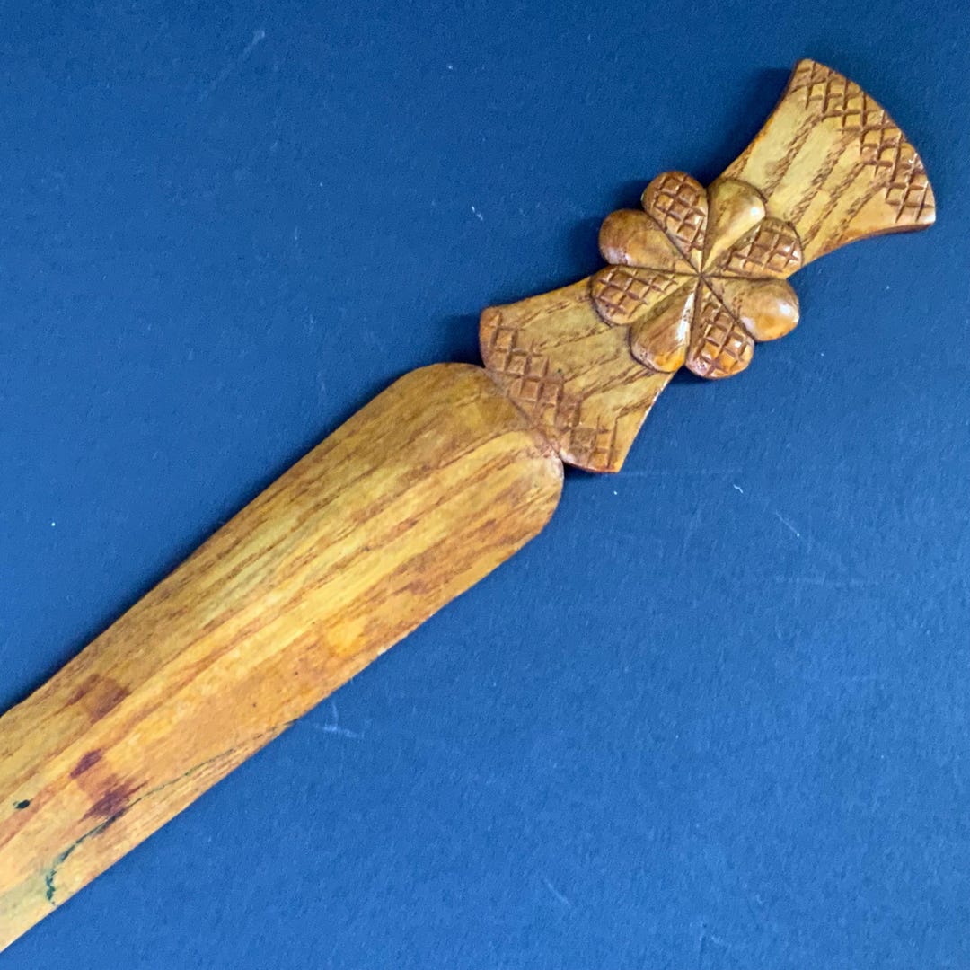 Vintage Oak Wood Letter Opener, Paper Knife, Office Desktop Accessory ...