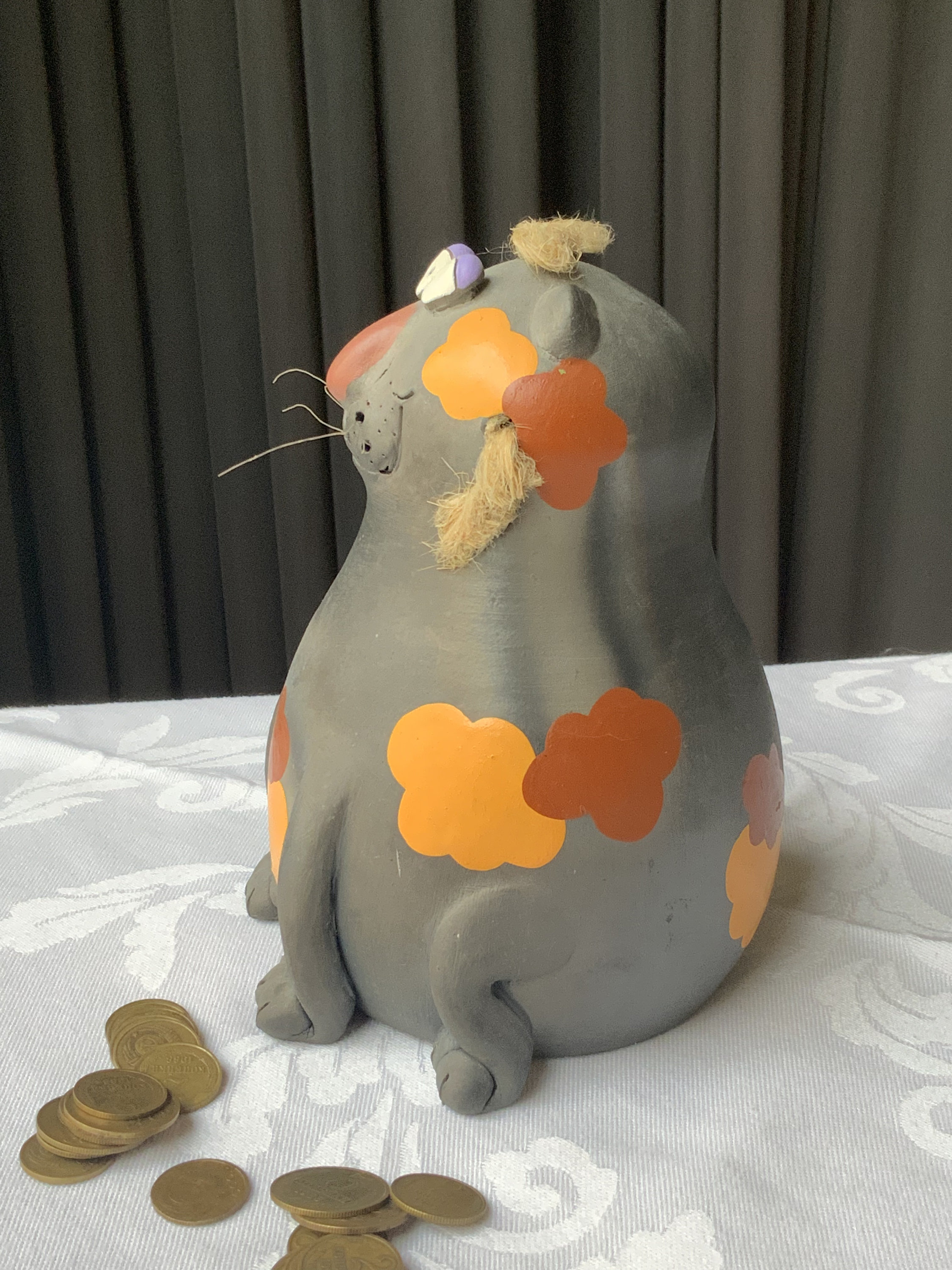 Brown Clay Piggy Bank Funny Cat Money Bank Coin Notes - Etsy