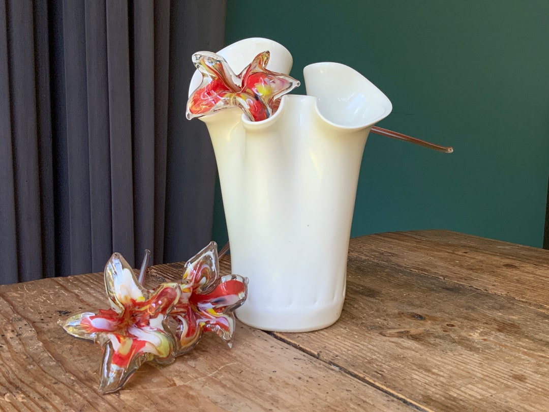 Fluted Ruffled FLOWER Vase, Vintage White Glass Vase, Flower Vase, Home ...
