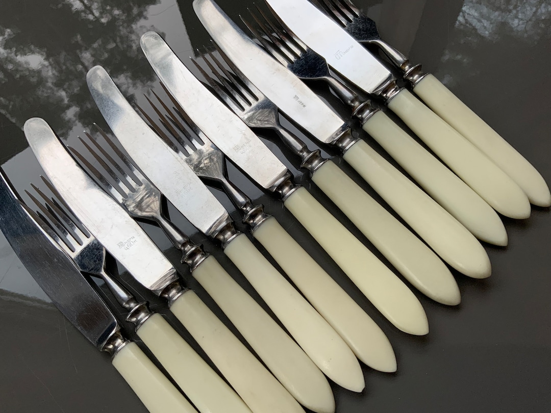 12x Antique Cutlery Set, Faux/bone Bakelite Cutlery Flatware, 6 Knives ...