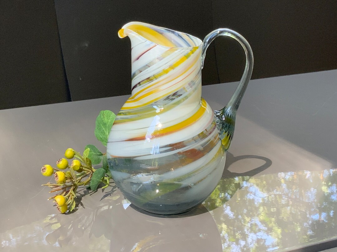 Color Glass Pitcher Vintage Multi-color Swirl Glass Pitcher 750mll or ...