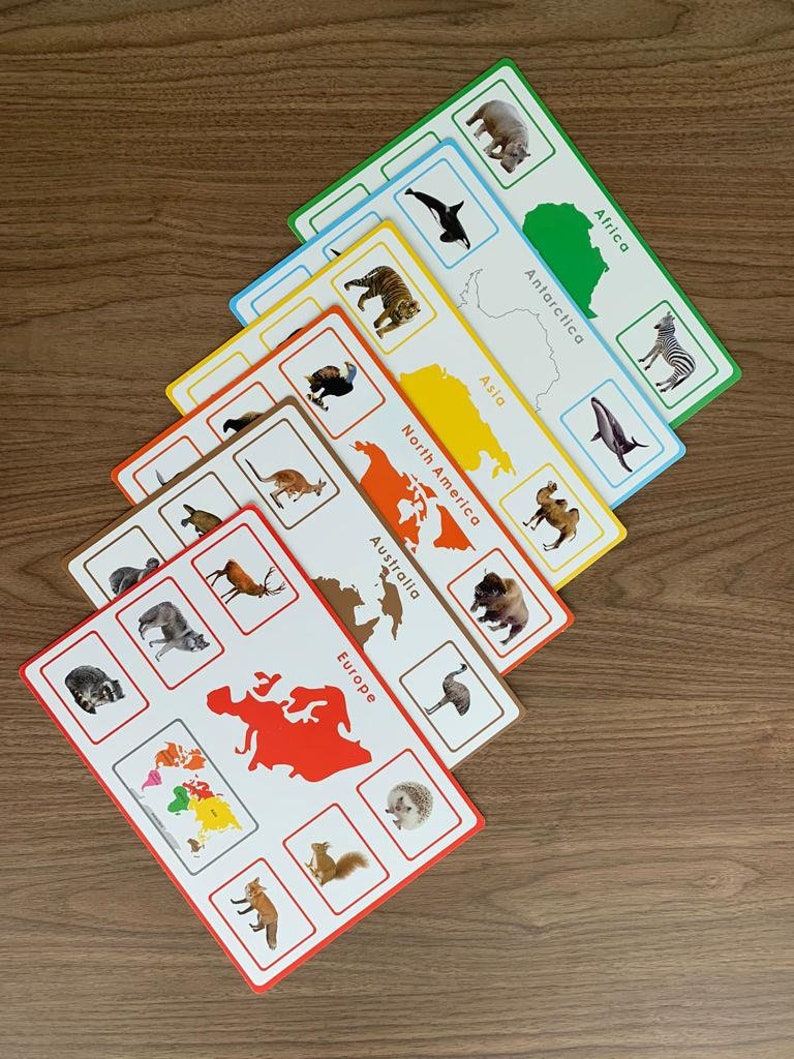 Montessori Animals and Continents Cards/montessori Flash Card/ Animals ...
