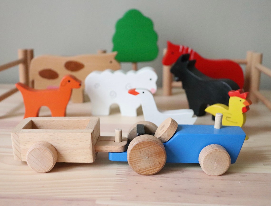 Wooden Farm Animals Play Set - Etsy