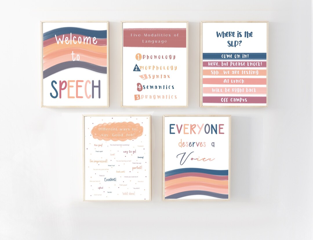 Bundle of 5 Speech Pathology Posters, Digital Slp Poster, Door Sign ...