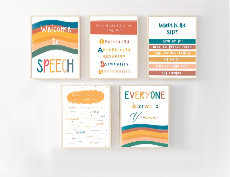 Bundle of 5 Speech Pathology Posters, Digital Slp Poster, Door Sign ...