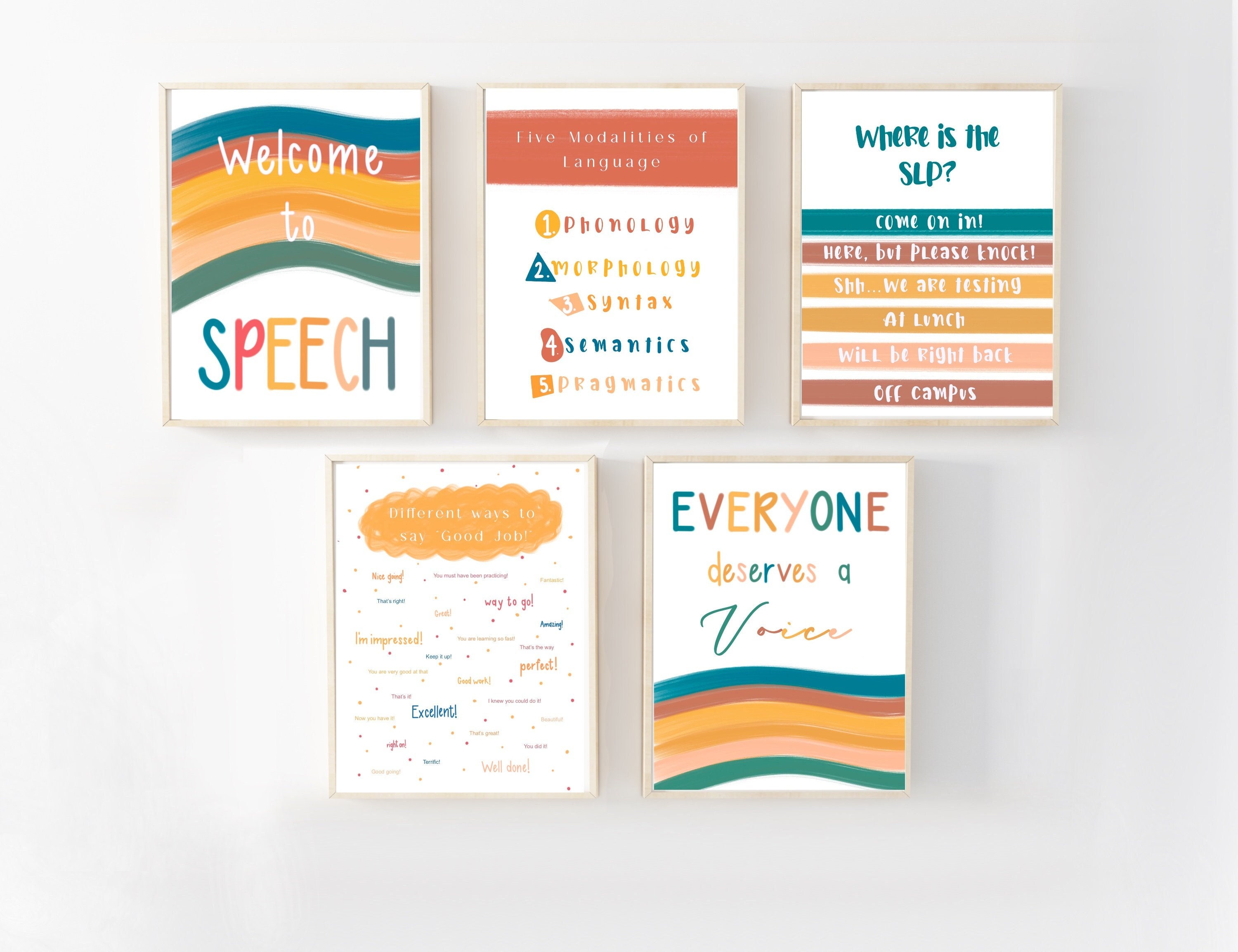 Bundle of 5 Speech Pathology Posters, Digital Slp Poster, Door Sign ...