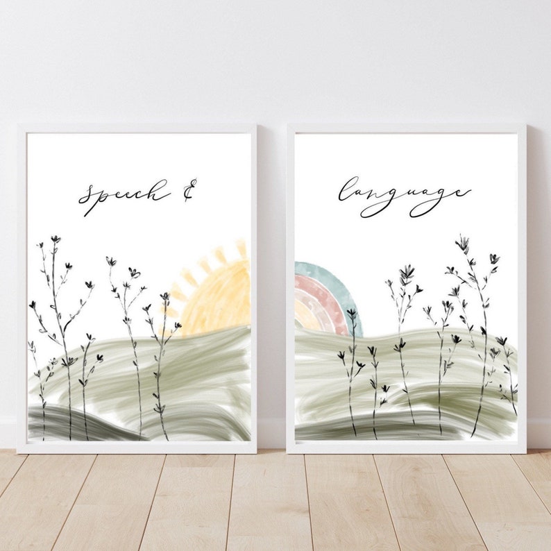 Speech and Language Sun and Rainbow Watercolor Poster, Green Hills ...