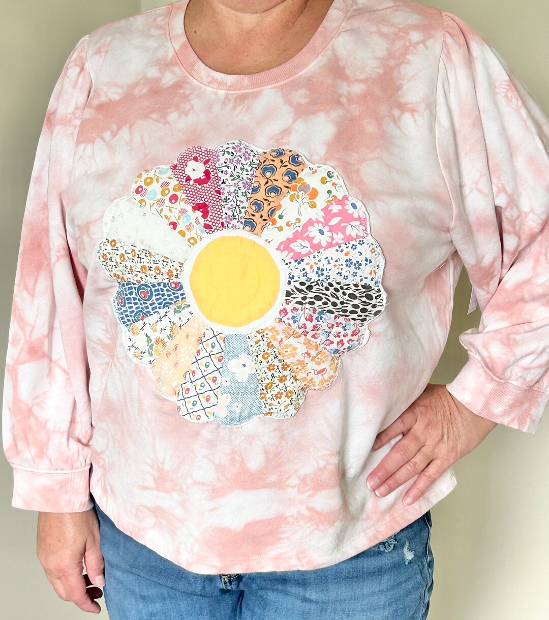 Vintage Antique Quilt Dresden Plate Pullover Sweatshirt Size Extra ...
