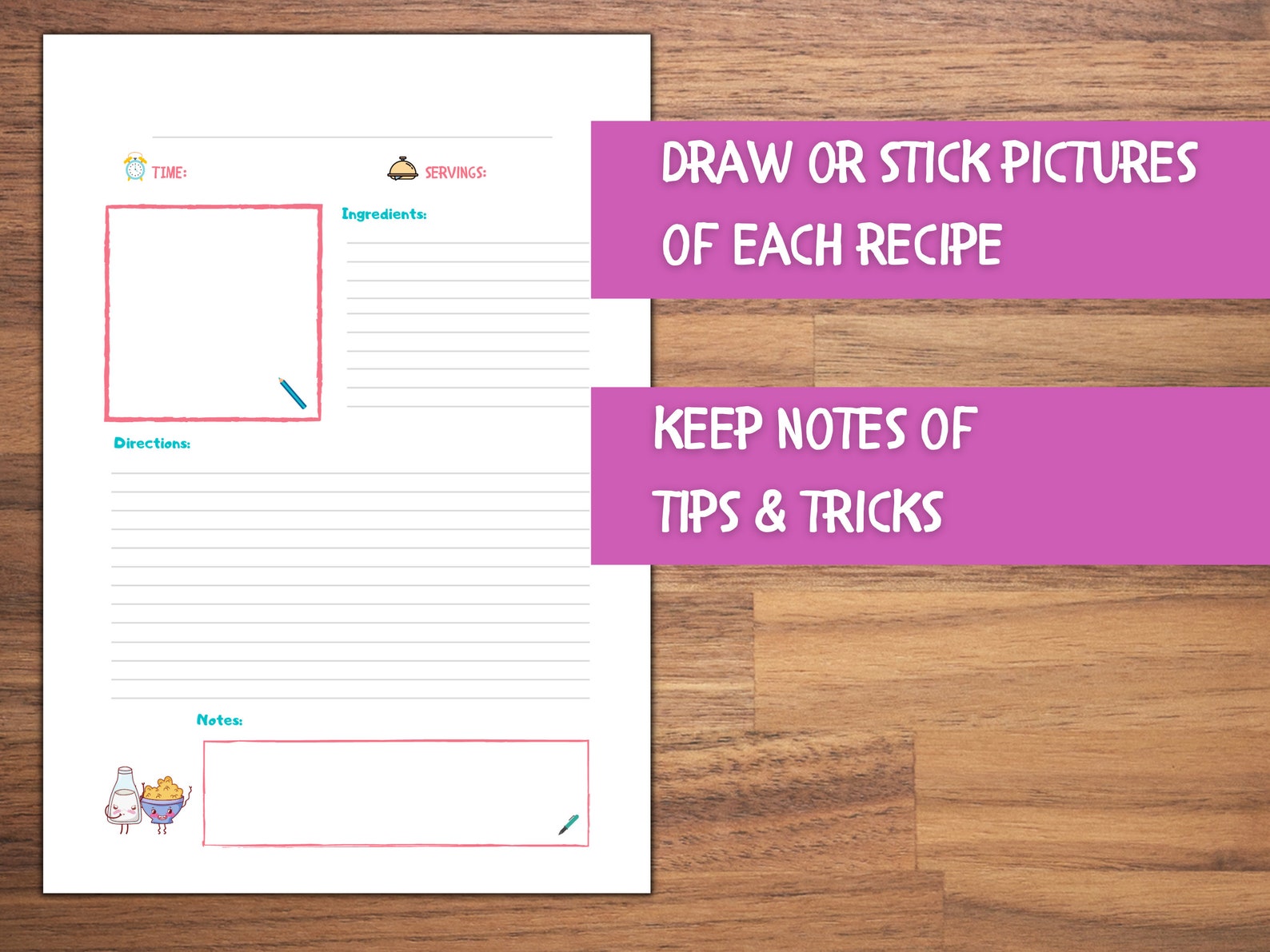 Cookbook Template | Kids Recipe Book With Stickers | Printable Kids ...