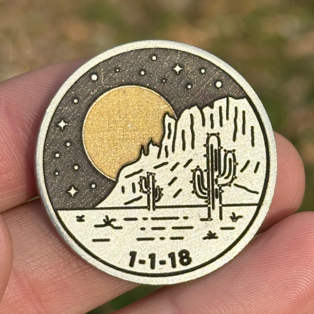 Custom Desert Night Sobriety Coin | Black, Silver, and Gold | Date on ...
