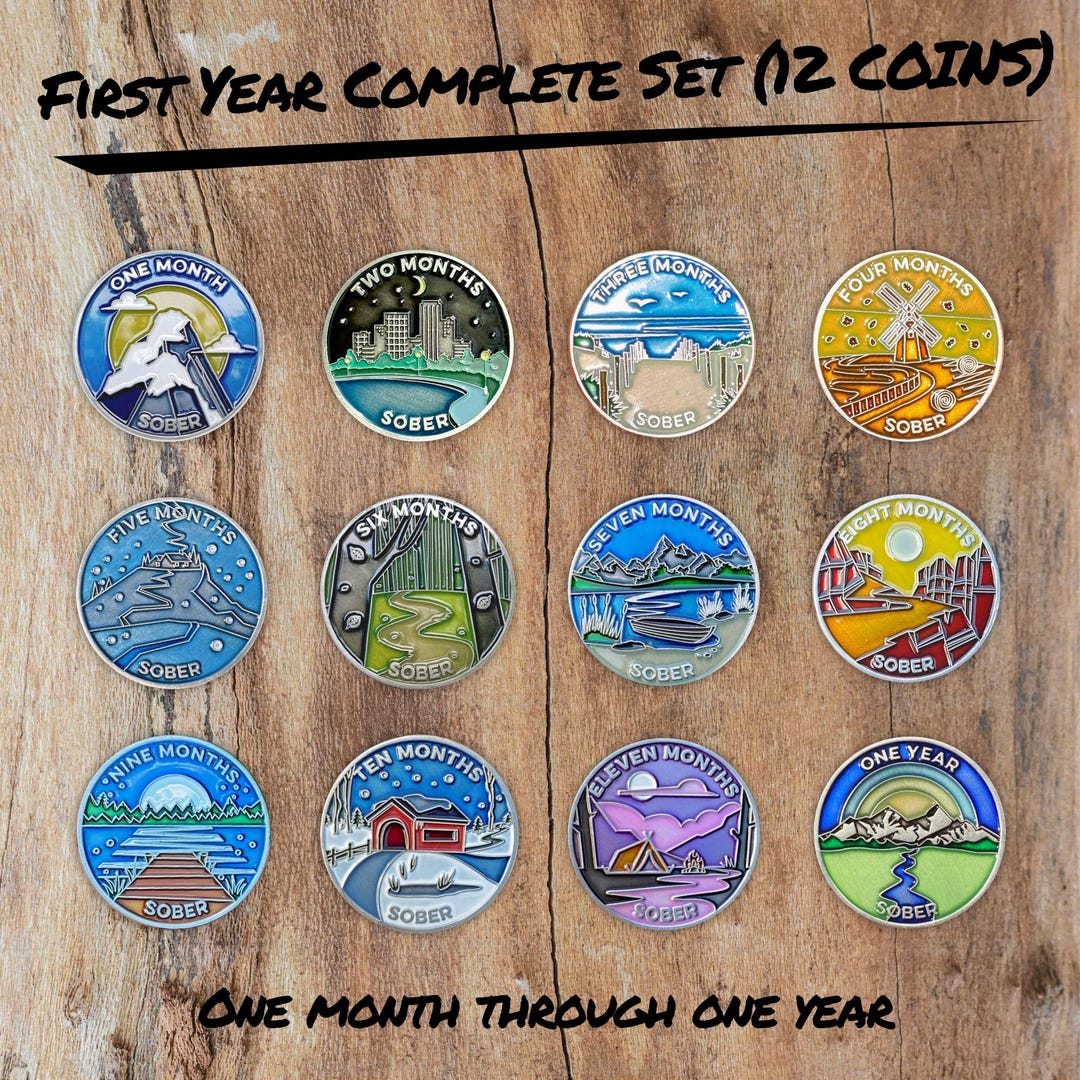 First Year Sober Complete Set: 12 Coins Total - Etsy