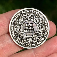 One Year Sober Sobriety Coin - 1 Year AA Medallion Token Prayer in ...