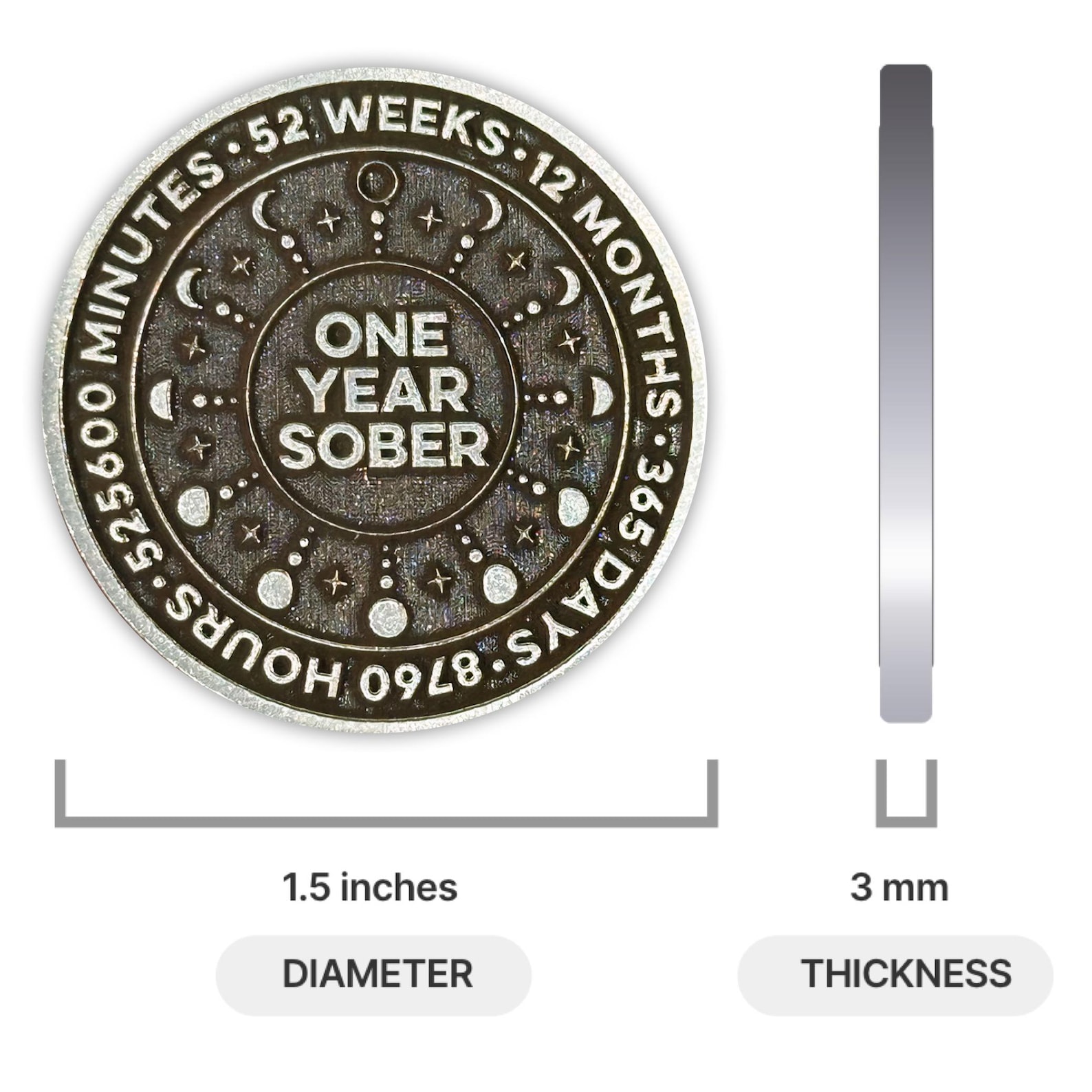 Any Year Moons Phases | Custom Personalizable Silver Sobriety Coin ...