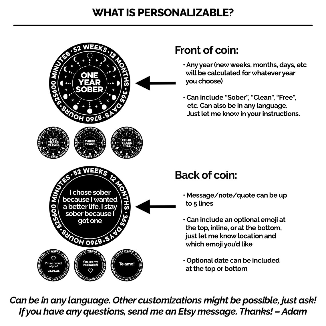 Any Year Moons Phases | Custom Personalizable Silver Sobriety Coin ...