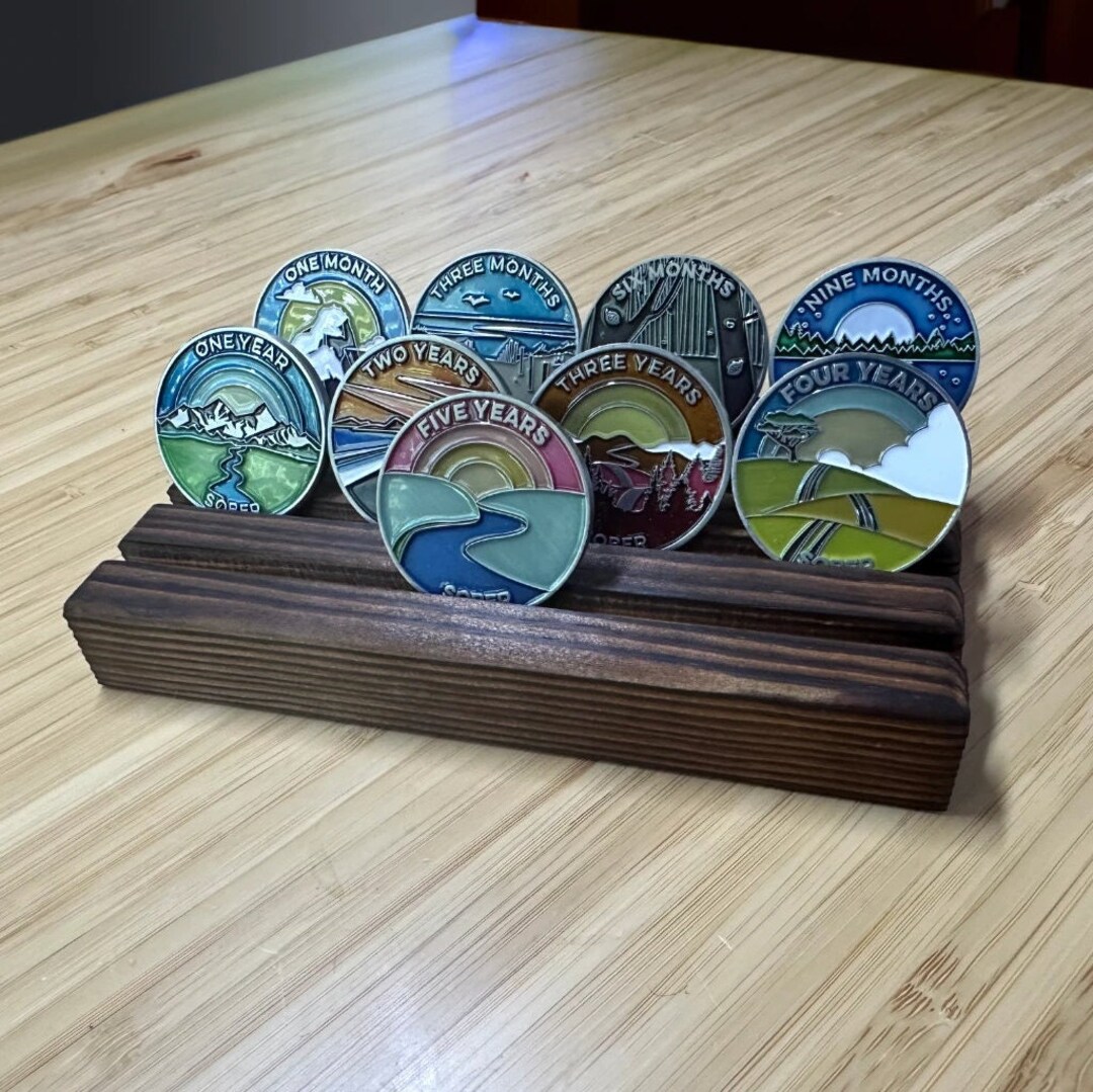 Wooden 4 Row Sobriety Coin Display Stand - Etsy