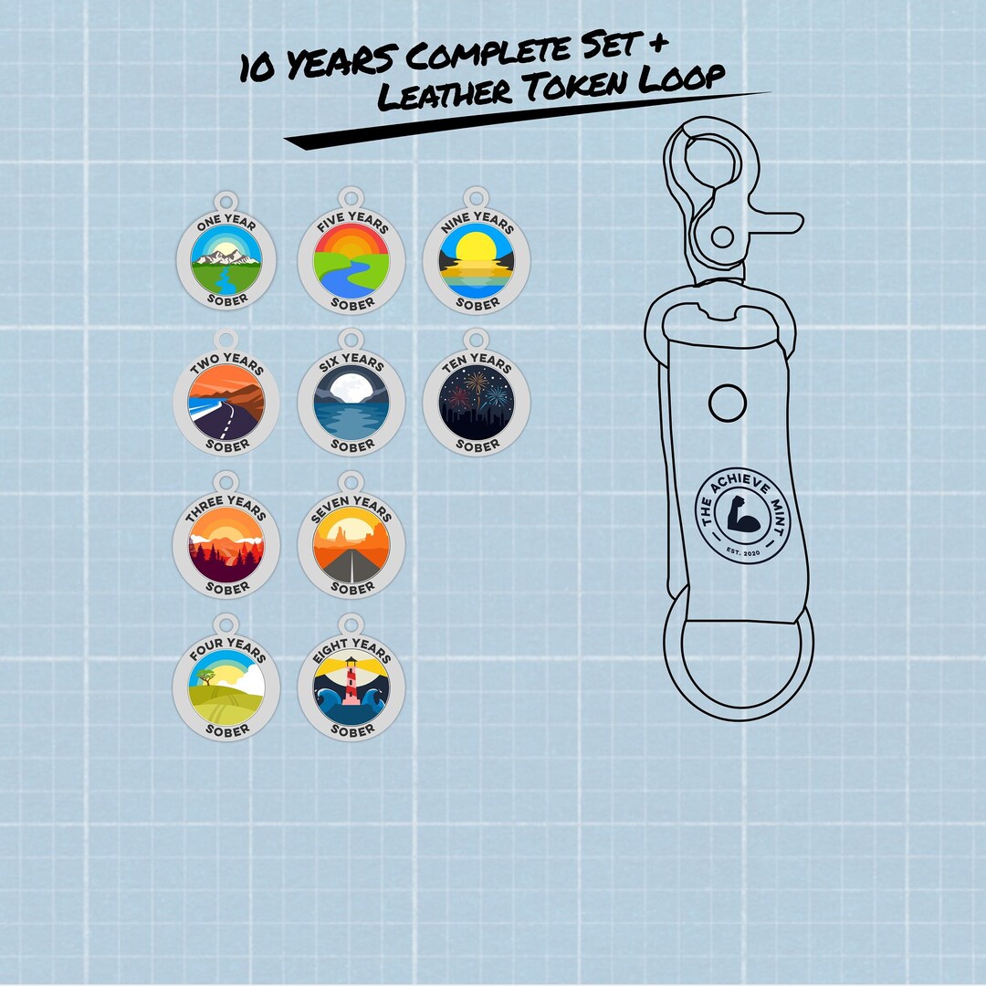Ten Years Sober Complete Set: 10 Tokens 1 Year to 10 Years Leather ...