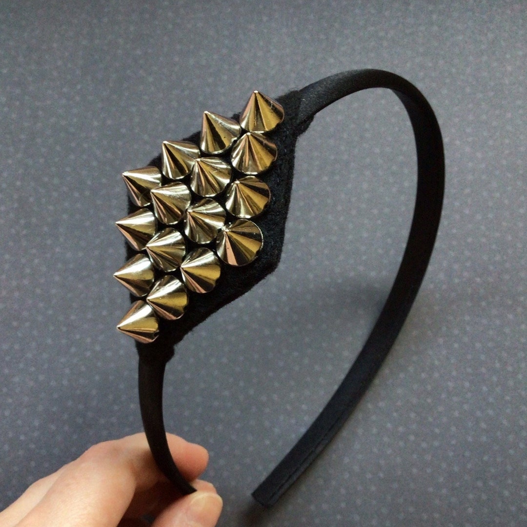 Silver Spike Headband - Diamond Shape, Spiked Black Headband (punk ...