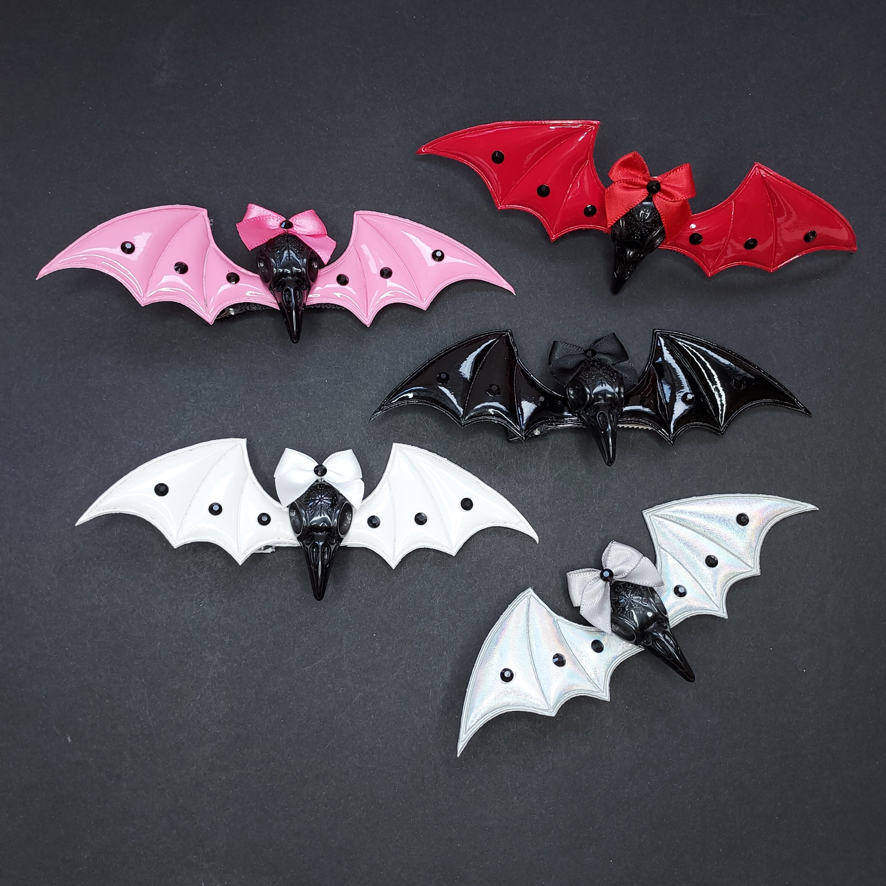 Bat Wing Bird Skull Rhinestone Hair Clips Goth Halloween - Etsy