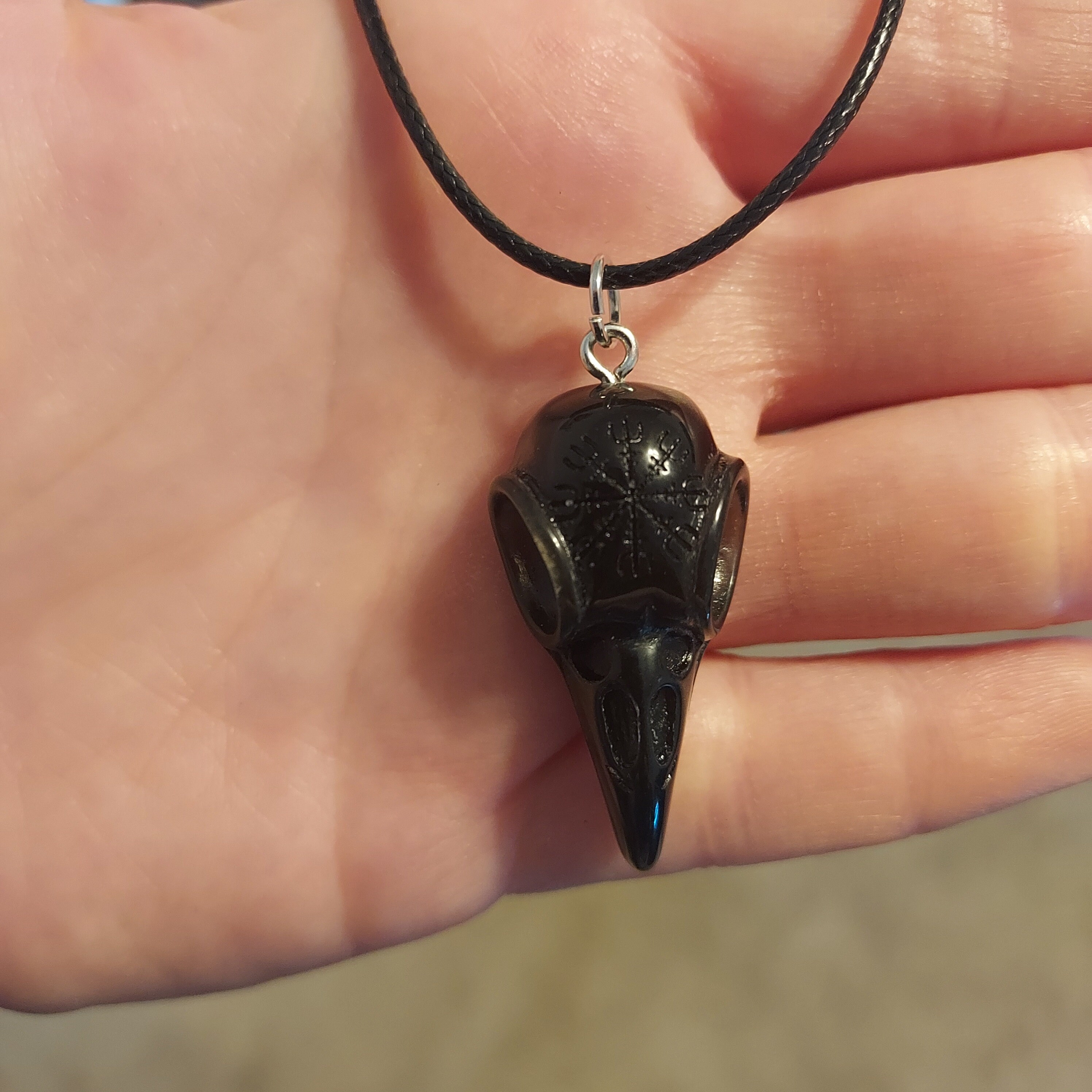 Bird Skull Necklace Black Resin Crow / Raven Skull Rune Pendant ...