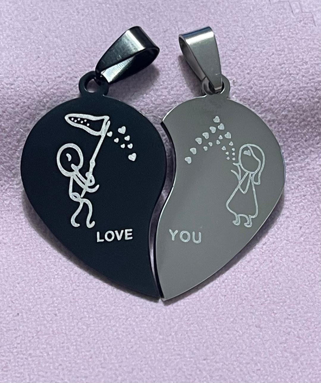 Couples Cute Reversable Split Heart 2 Piece Stainless Steel - Etsy