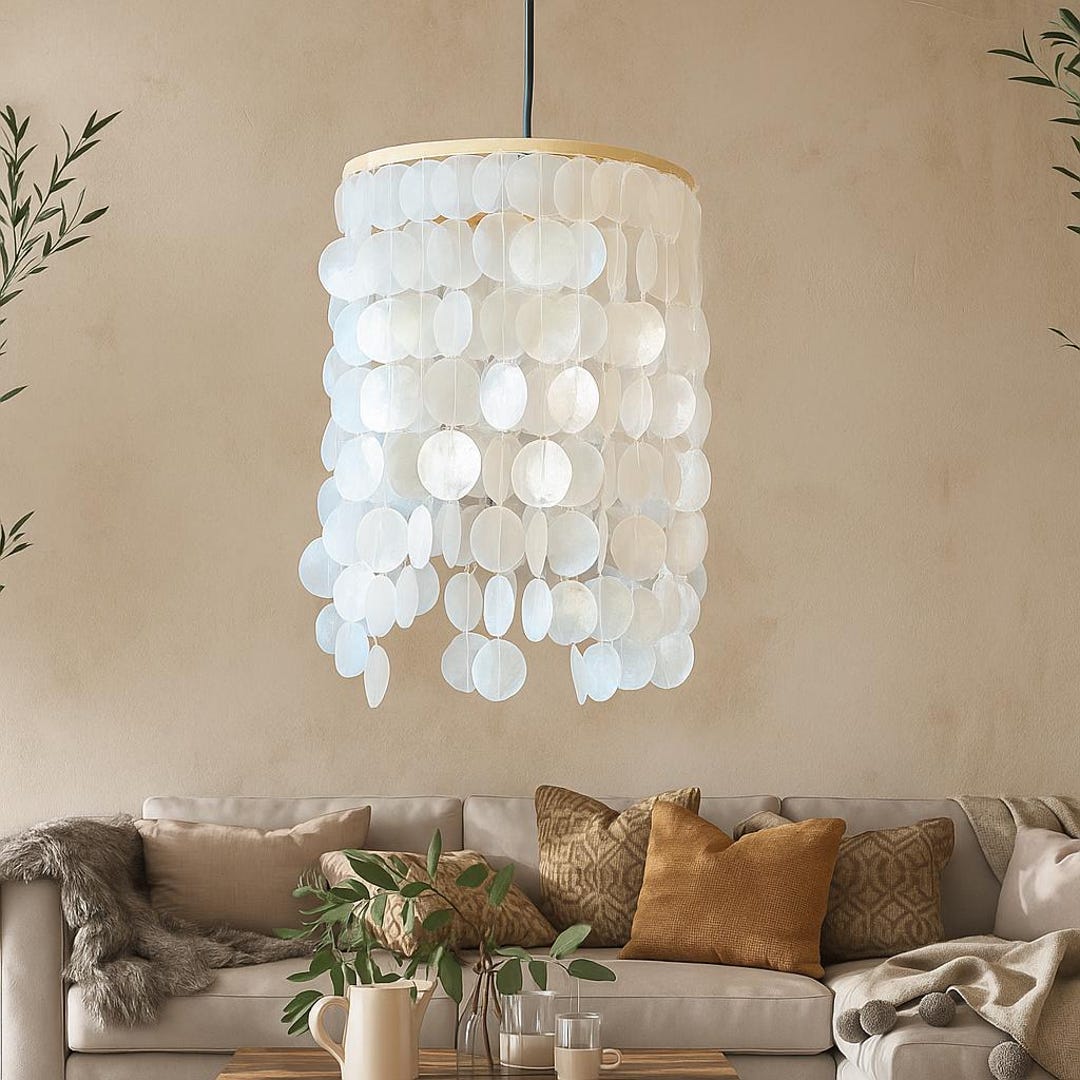 Beautiful Lamp Made of Capiz Shells, White Lampshade, Lamp for Living ...