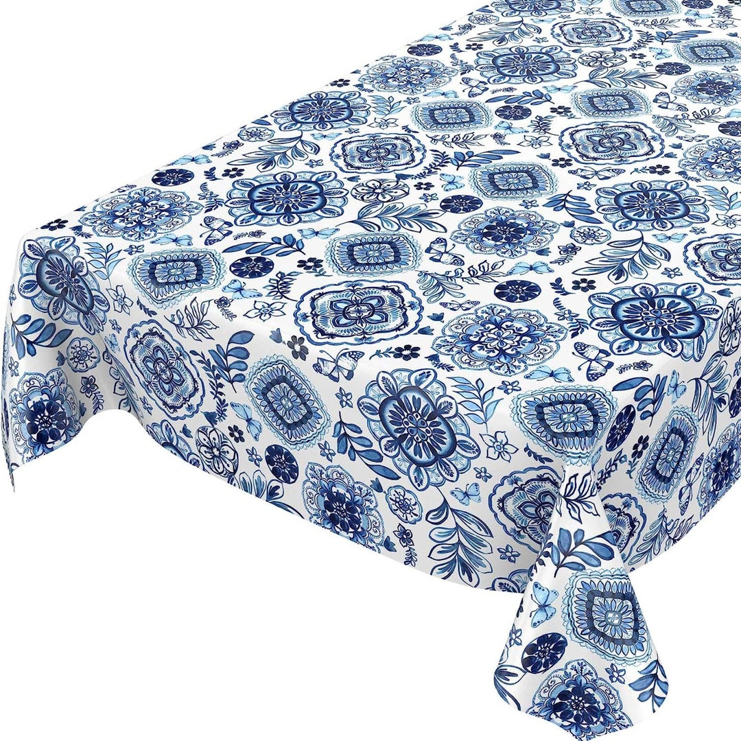 Oilcloth Tablecloth Blue/white Dirt and Water-repellent, Rectangular ...