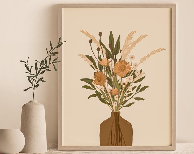 Vase Dried Flowers, Illustration Flowers, Poster Boho, Botanical ...