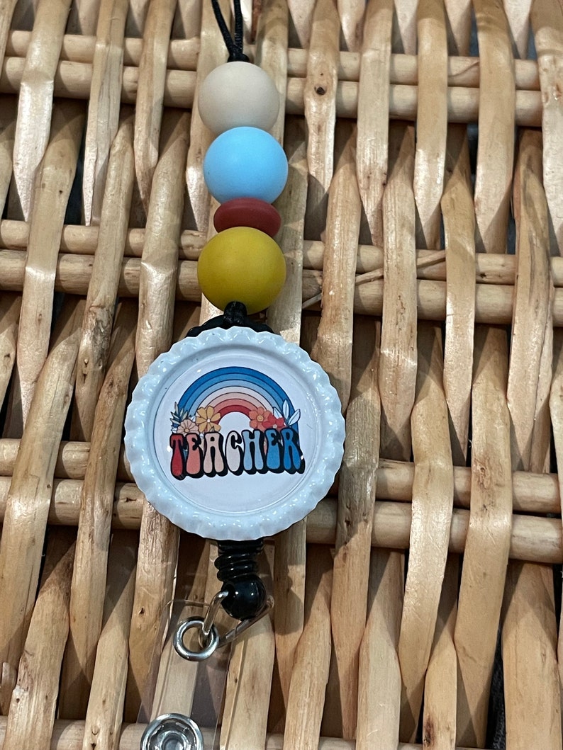 Boho Rainbow Teacher Retractable String Beaded Lanyard - Etsy