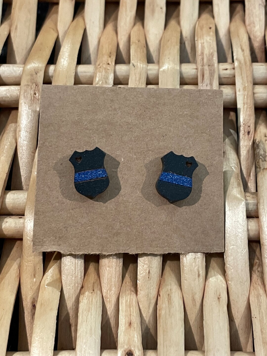Police Thin Blue Line Badge Red Firefighter Stud Wood Post Earring - Etsy