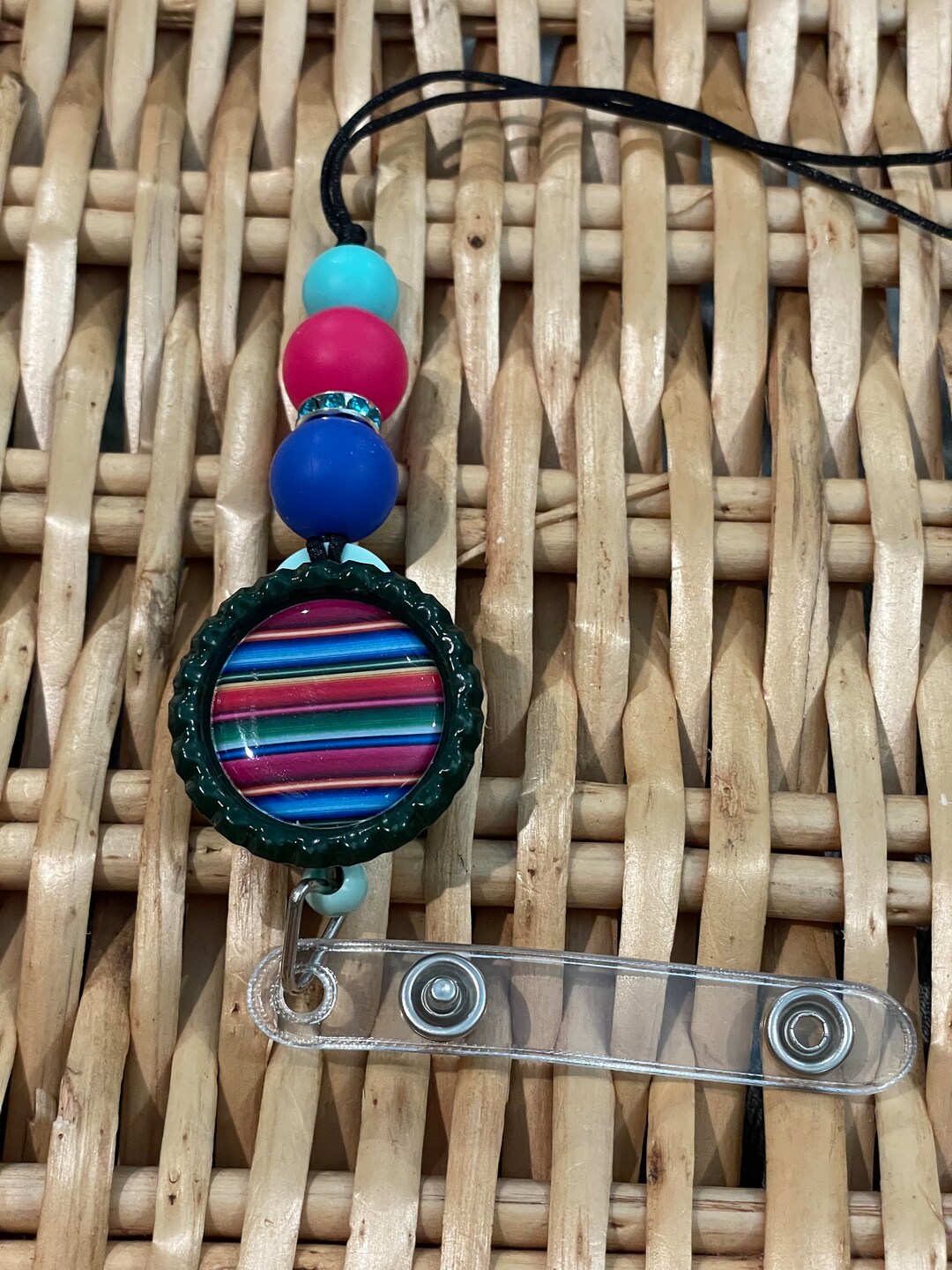 Blue Red Pink Serape Retractable String Beaded Lanyard - Etsy