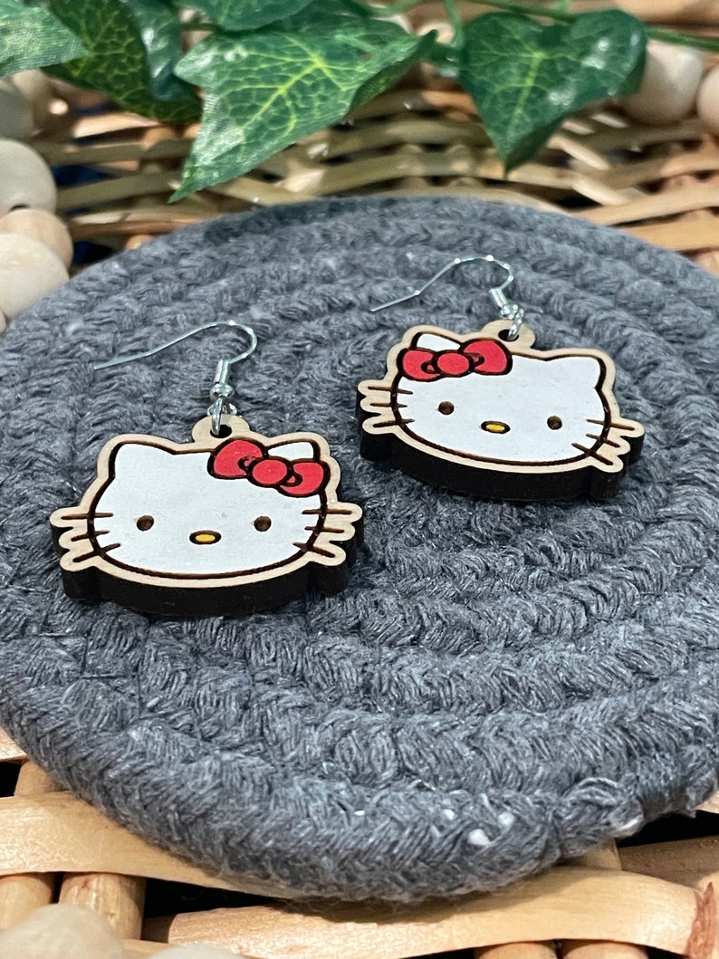 Hello Kitty Character Hand Painted Wood Dangle Earring - Etsy