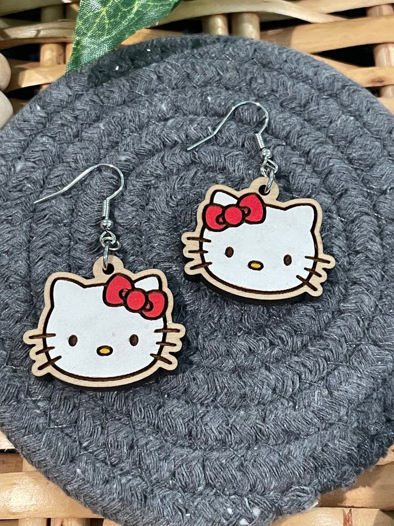 Hello Kitty Character Hand Painted Wood Dangle Earring - Etsy