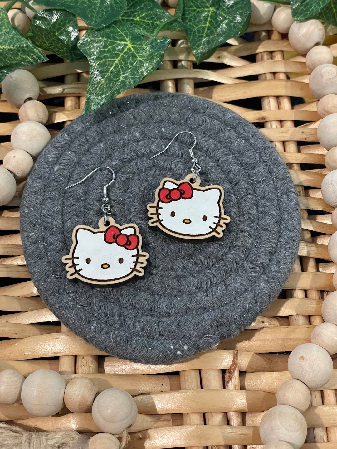 Hello Kitty Character Hand Painted Wood Dangle Earring - Etsy