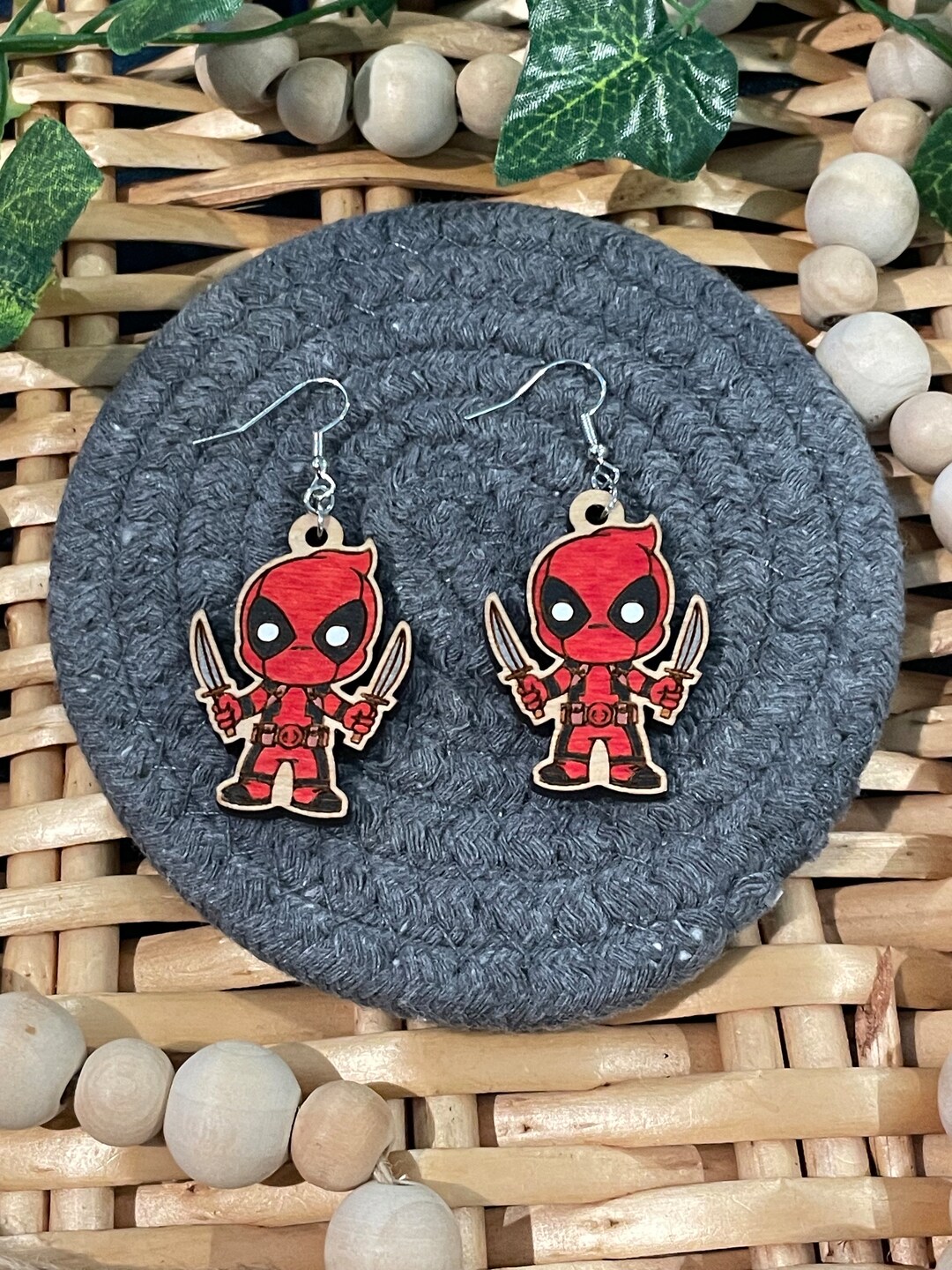 Deadpool Marvel Comic Hand Painted Wood Dangle Earring - Etsy