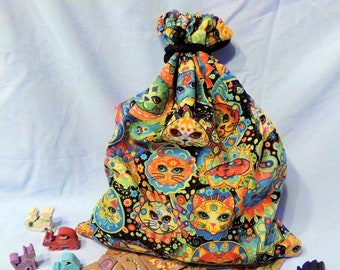 Colorful Tabby Cats Drawstring Bag 9.5 by 12.25 Fully | Etsy