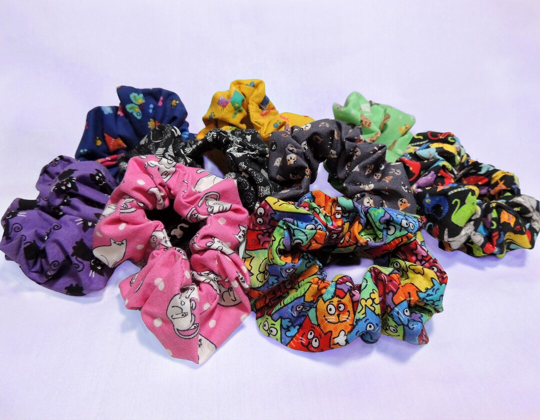 Cat Themed Handmade Hair Scrunchies • 100% Cotton Fabric - Etsy
