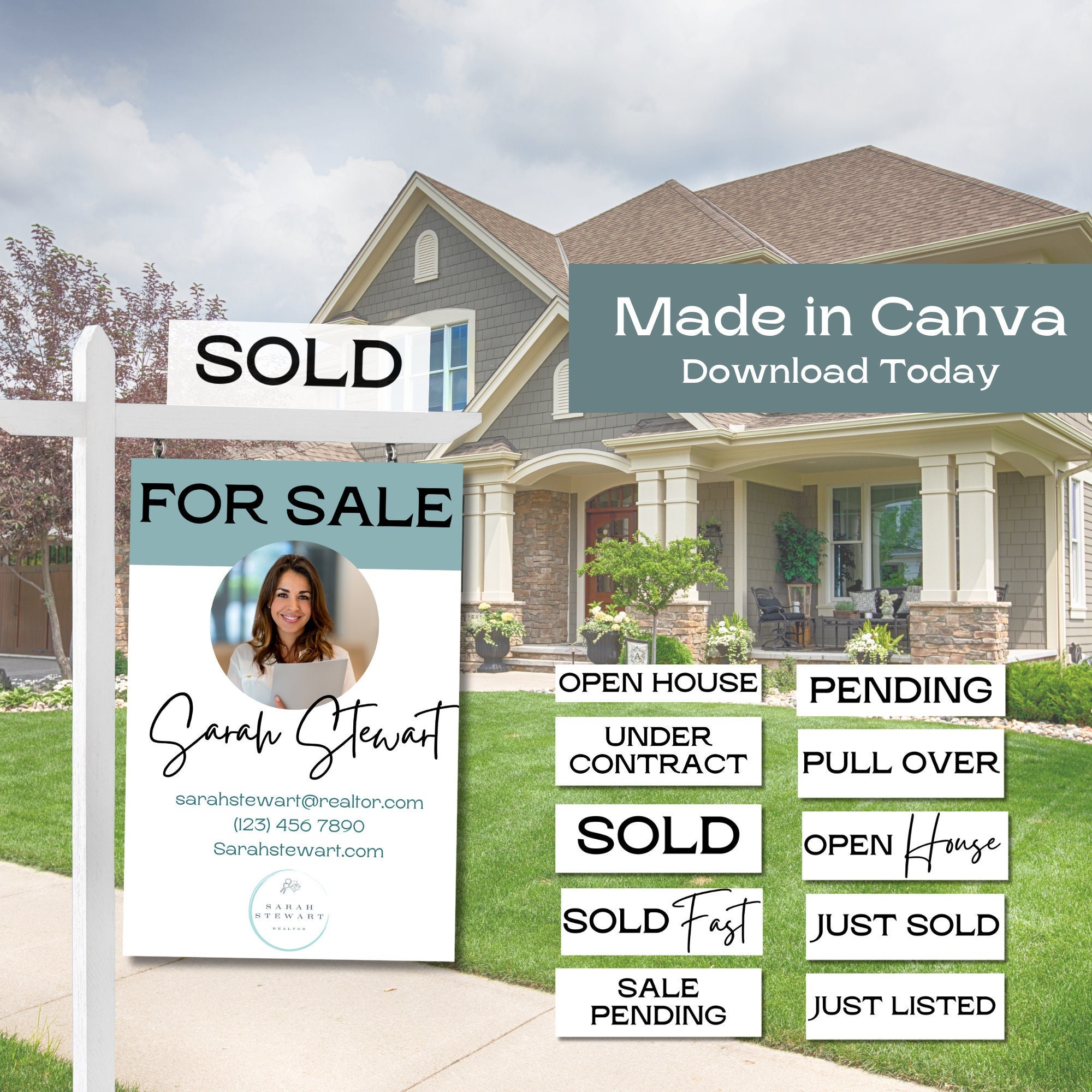 Real Estate Yard Sign Template With Realtor Riders, for Sale Sign ...