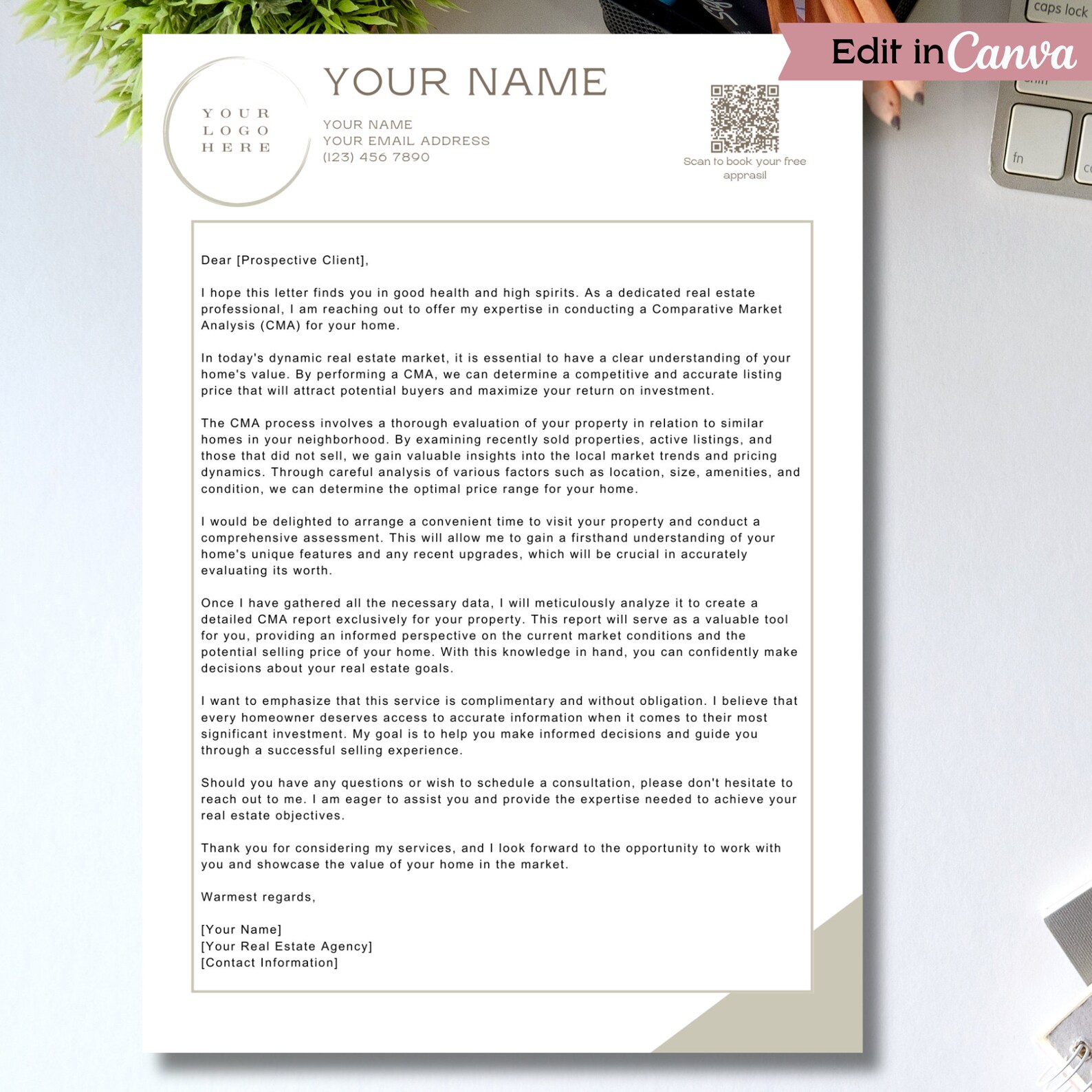 CMA Real Estate Letter, Comparable Market Analysis, Real Estate Cma ...