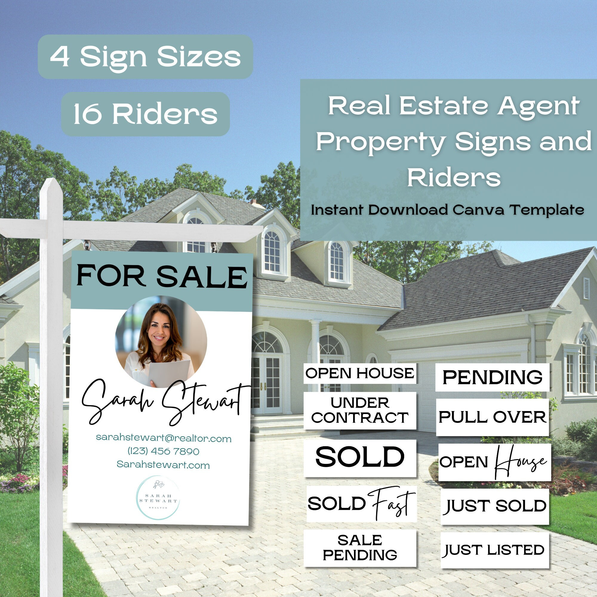 Real Estate Yard Sign Template With Realtor Riders, for Sale Sign ...