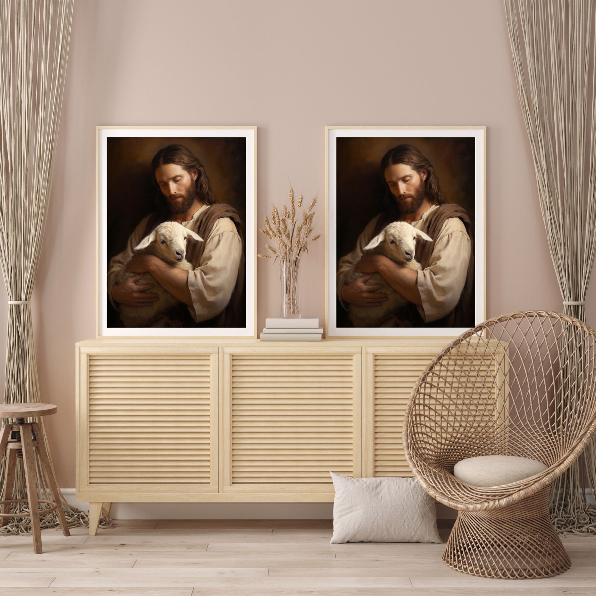 Jesus Christ and Lamb of God Living Room Biblical Wall Art Painting ...