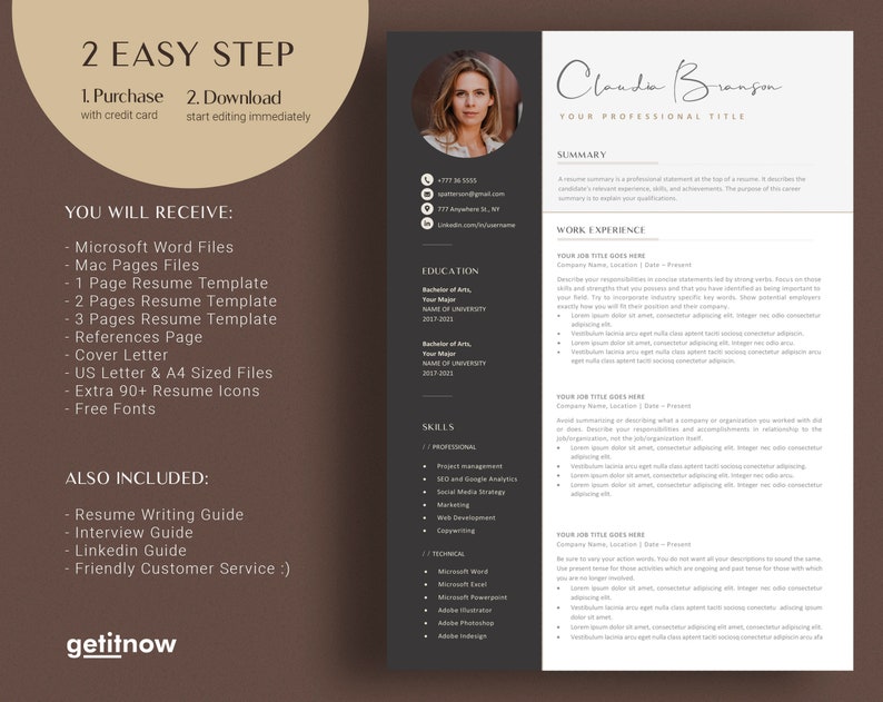 Resume Template With Photo, Professional Resume Template for Word ...