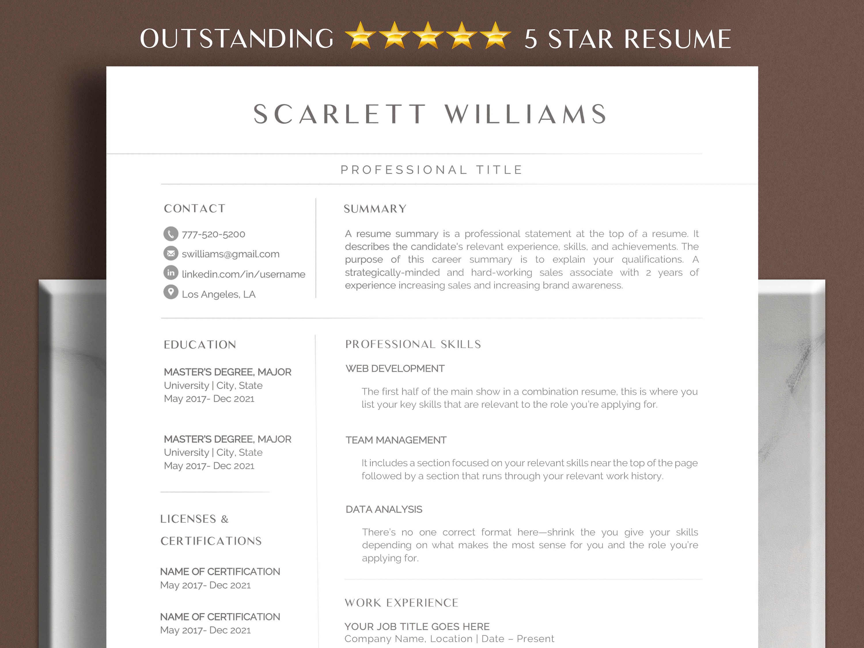 Combination Resume Template Word & Apple Pages Mac | Skills Based ...