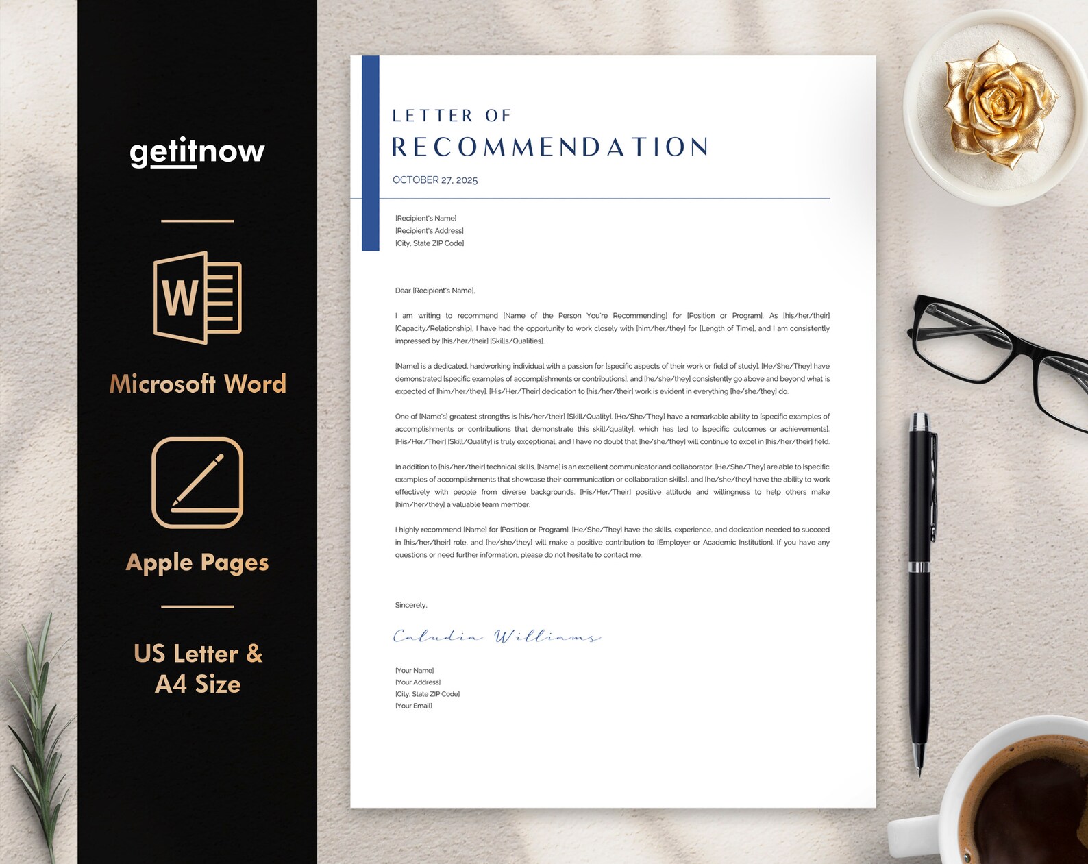 Personal Reference Letter Template Word & Apple Pages, Professional Job ...