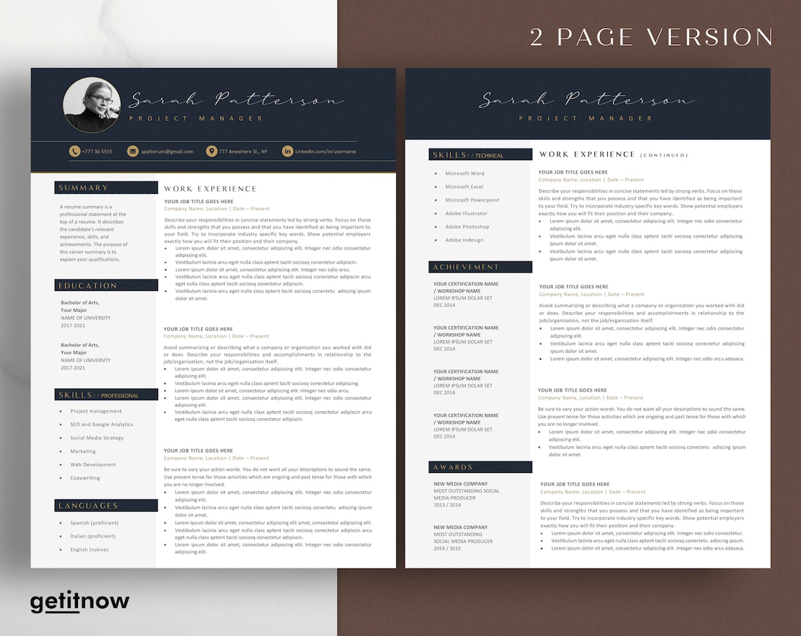 Resume Template Google Docs Professional Resume Template - Etsy